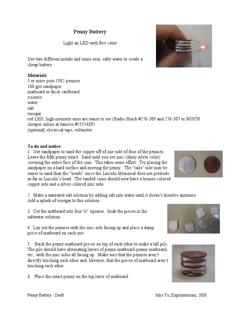 Penny Battery | PDF | Electromagnetism | Chemistry