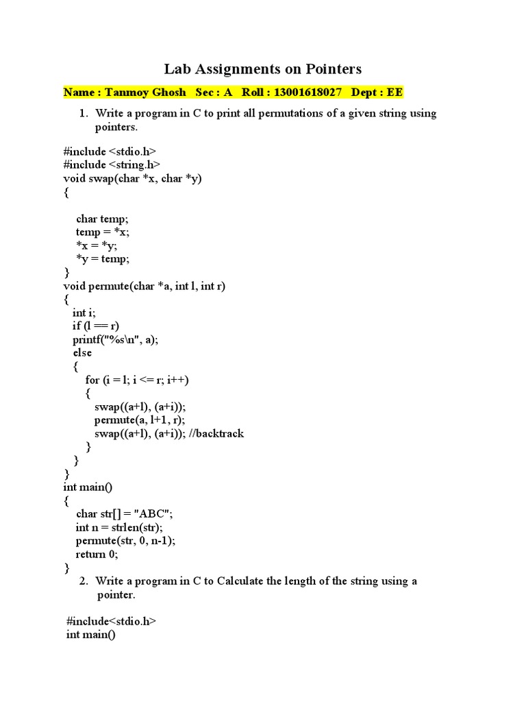 Share Lab Assignments On Pointers 13001618027 | PDF | Pointer (Computer Programming) | Software ...