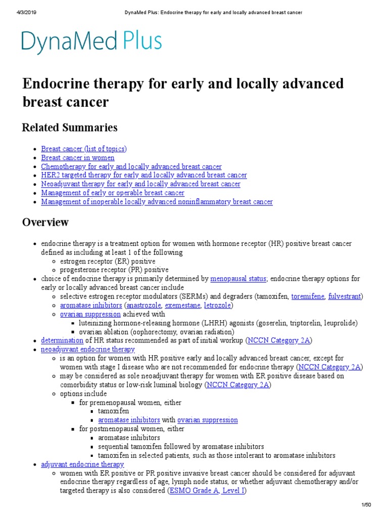 DynaMed Plus - Endocrine Therapy For Early and Locally Advanced Breast ...