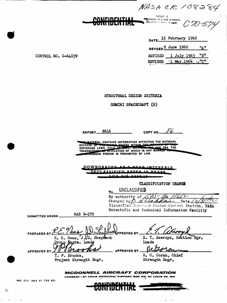 Structural Design Criteria Gemini Spacecraft Pdf Parachute Meteoroid 