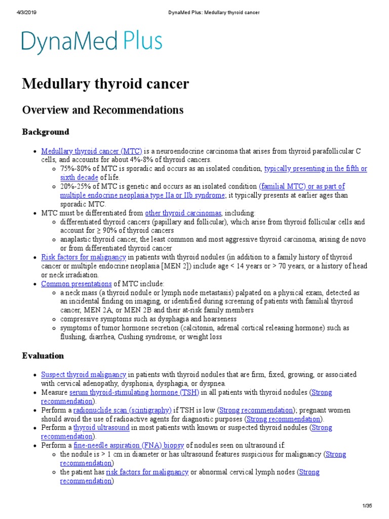 DynaMed Plus - Medullary Thyroid Cancer | PDF | Thyroid | Endocrine ...