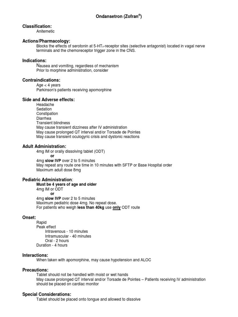 Ondansetron: Indications and Contraindications | PDF