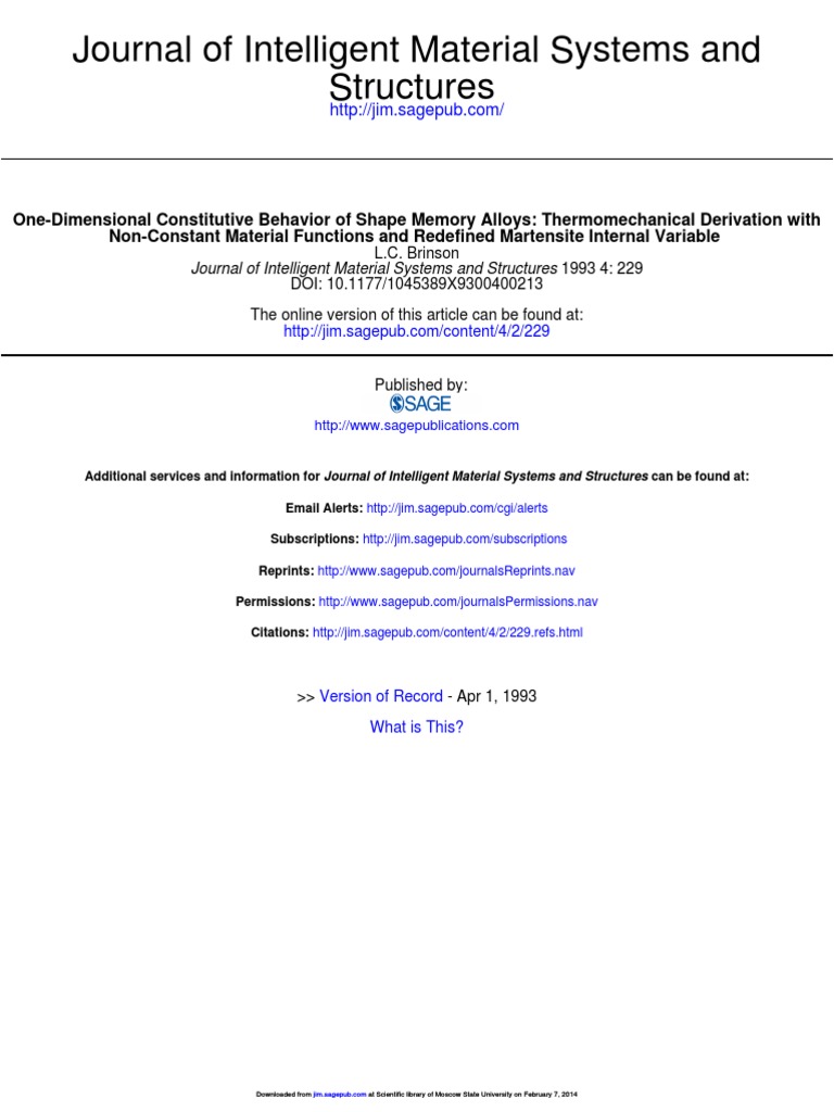 Brinson 1993 | PDF | Shape Memory Alloy | Physical Chemistry