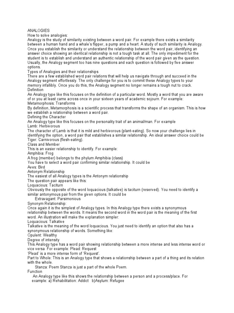 Analogies Intro Pdf Analogy Graduate Record Examinations