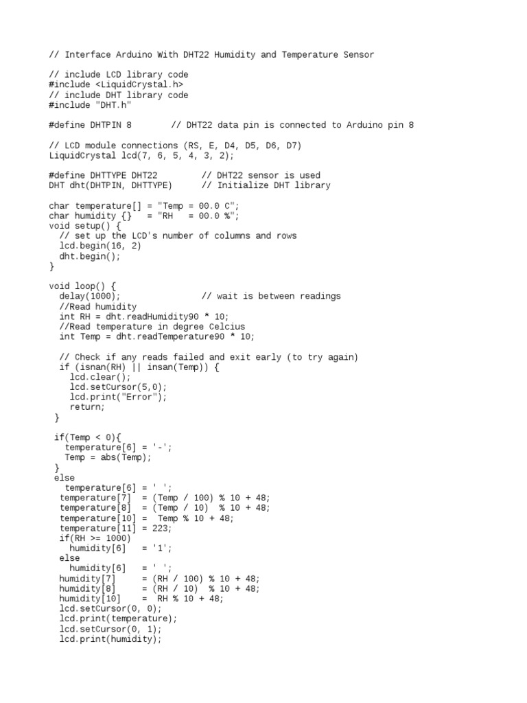 Humidity & Temperature Sensor DHT22 With LCD (Arduino Uno R3 DIP) | PDF