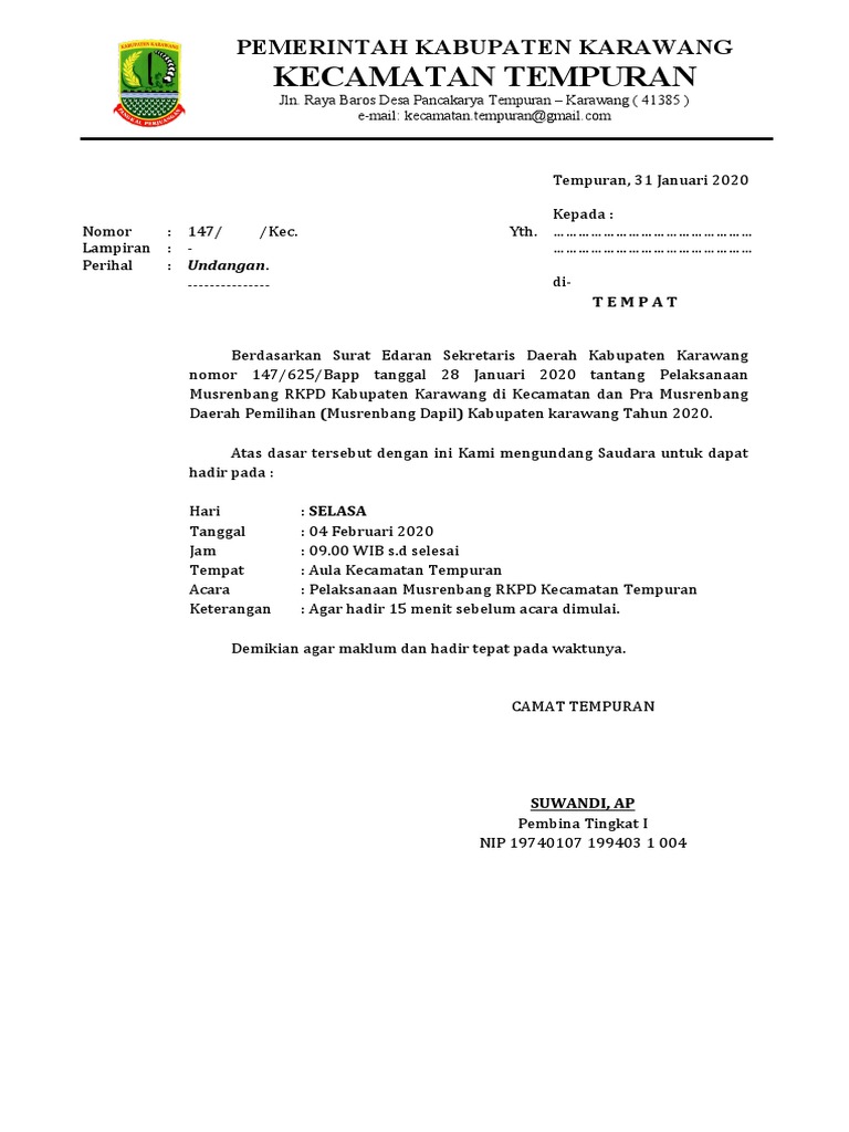 Surat Undangan Musrenbang | PDF