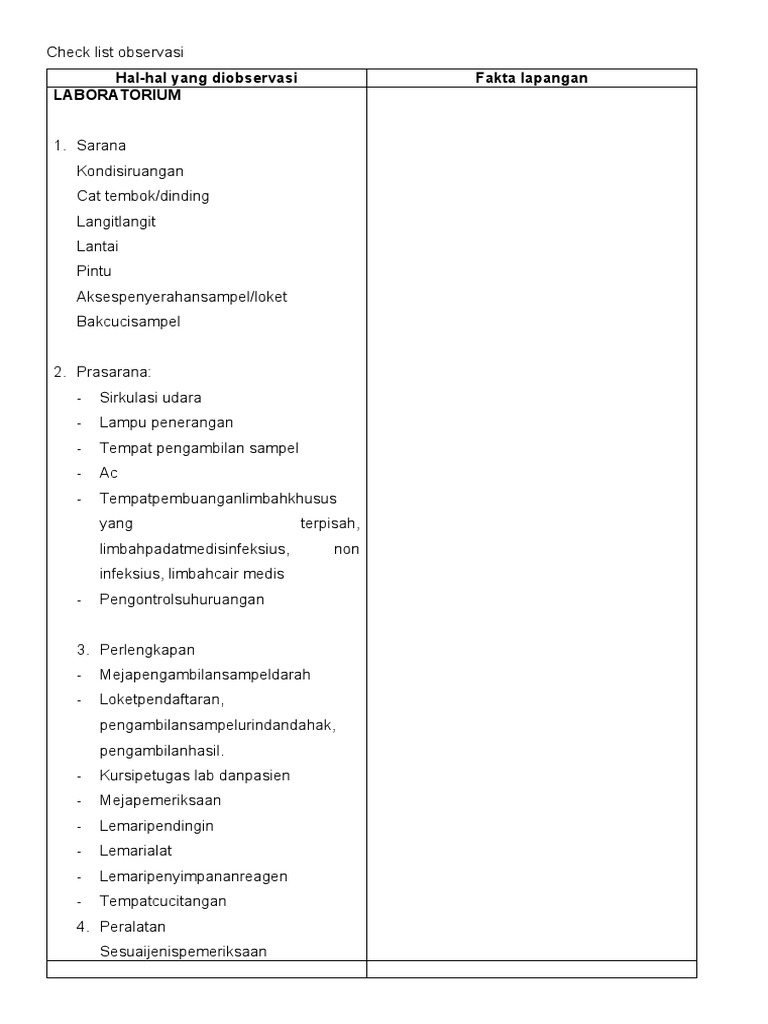 CONTOH Check List Observasi | PDF