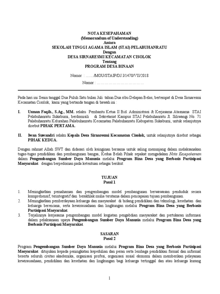 Mou Desa Binaan 2018-2020 | PDF