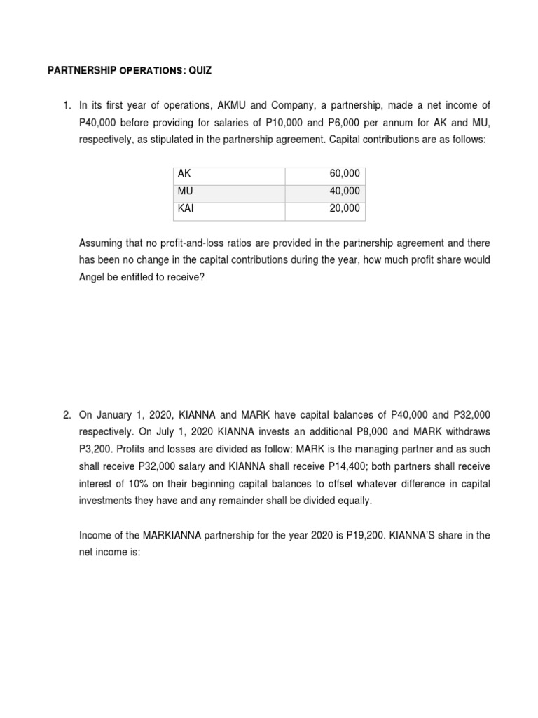 Partnership Operations: Quiz | PDF | Partnership | Interest