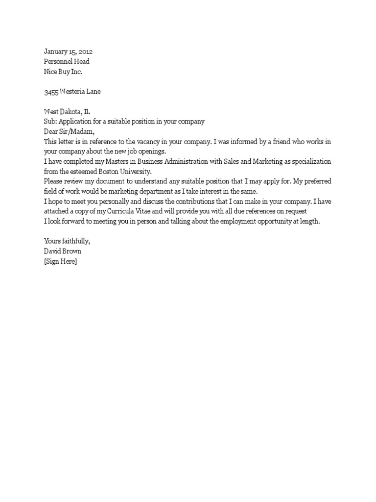 Click Here To Download Simple Application Letter Sample For Any Vacant ...