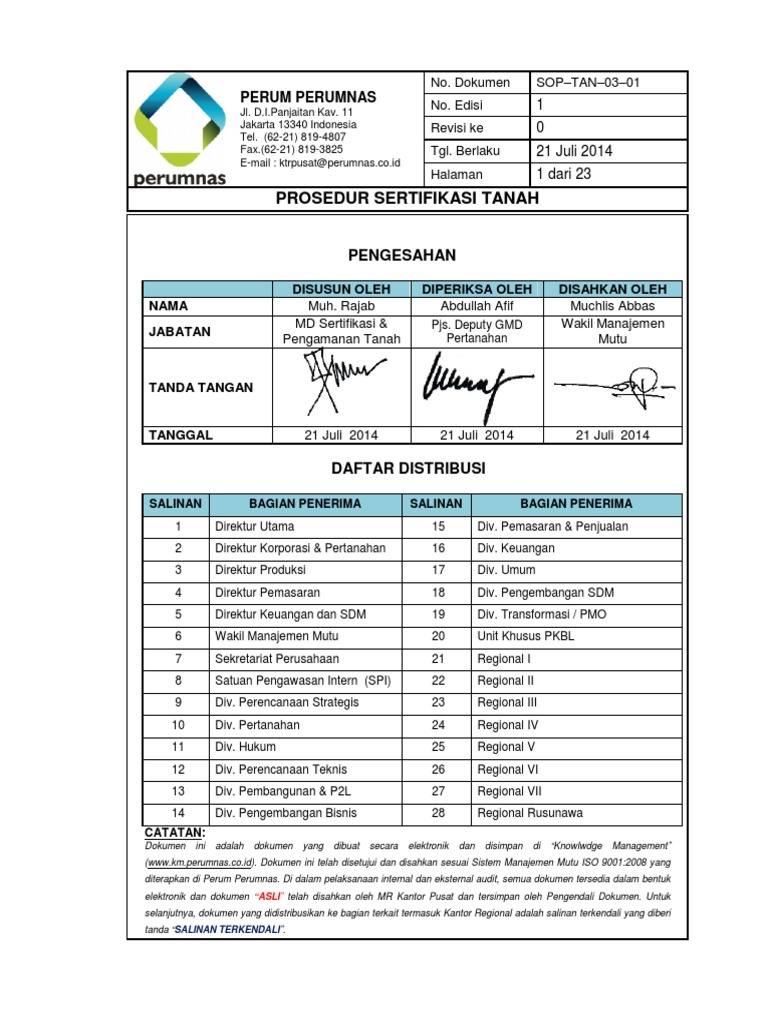 Sop-Tan-03-01 - Sertifikasi Tanah | PDF