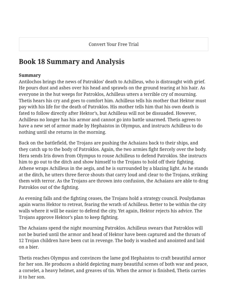 Iliad Book 18 Summary and Analysis | PDF | Hector | Achilles
