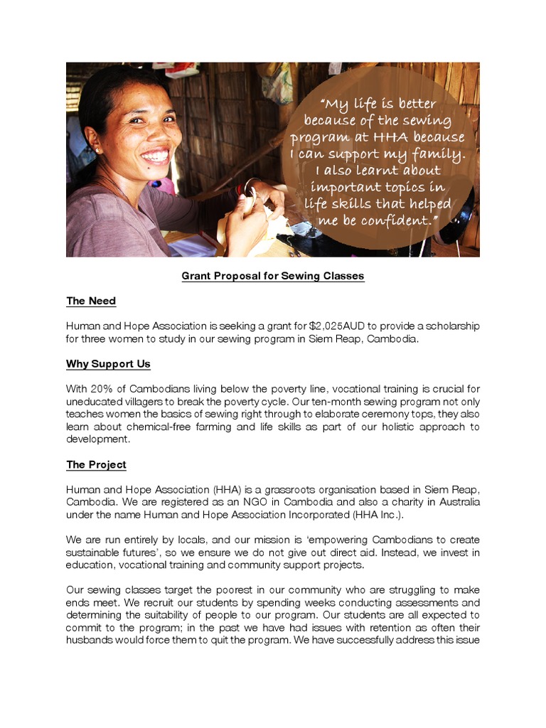 Grant Proposal For Sewing Classes The Need | PDF | Sewing | Cambodia