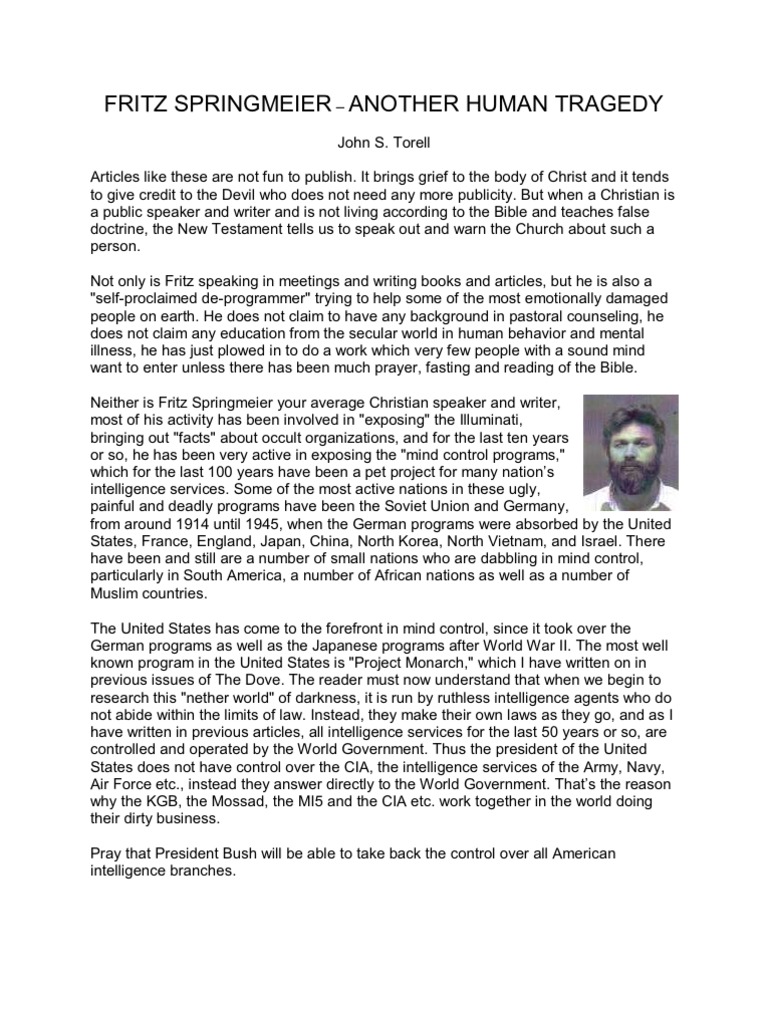 Update Report - Fritz Springmeier Imprisonment | PDF