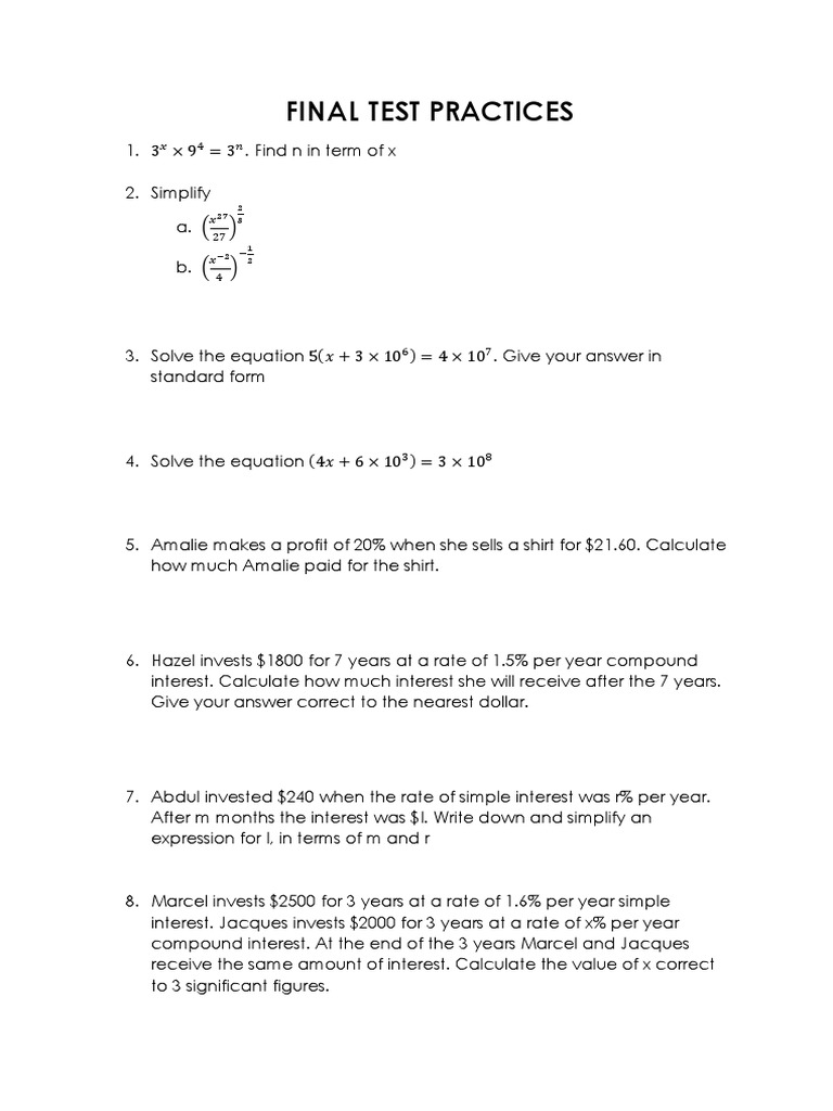 Mathematics Final Test PRACTICE | Download Free PDF | Sphere | Interest