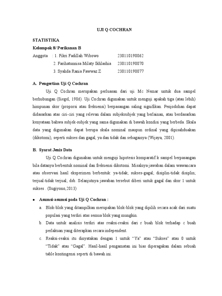 Uji Q Cochran dalam Statistik Nonparametrik | PDF