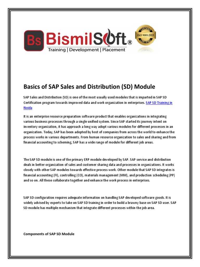 Basics Of Sap Sales And Distribution Sd Module Pdf Sales Information Technology