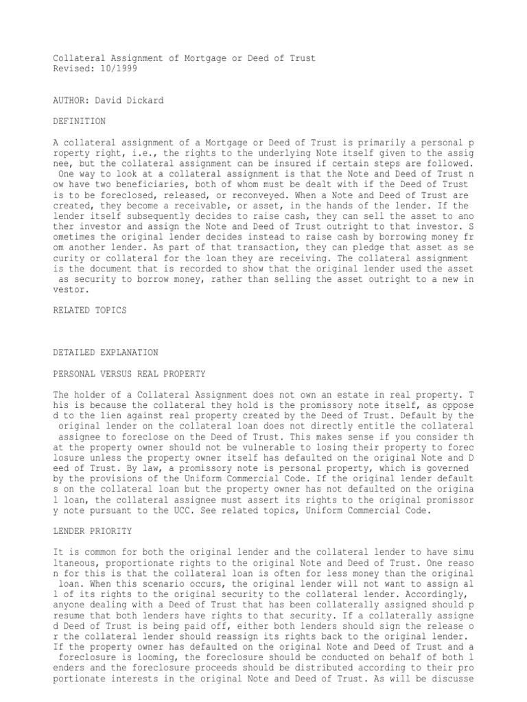 Understanding Collateral Assignments | PDF | Mortgage Law | Deed Of ...