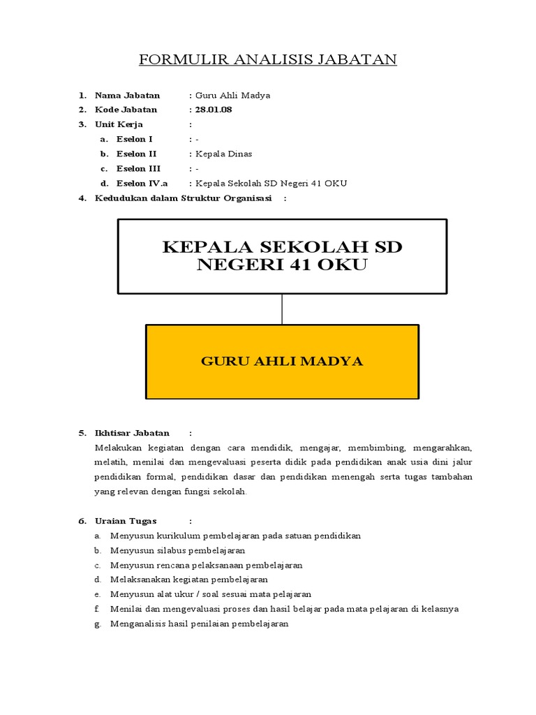 Formulir Analisis Guru Ahli Madya | PDF