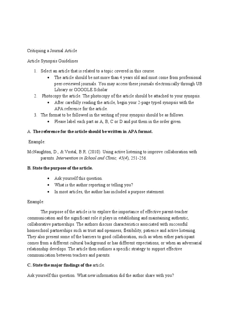 Critiquing A Journal Article Notes | PDF | Empathy | Teachers