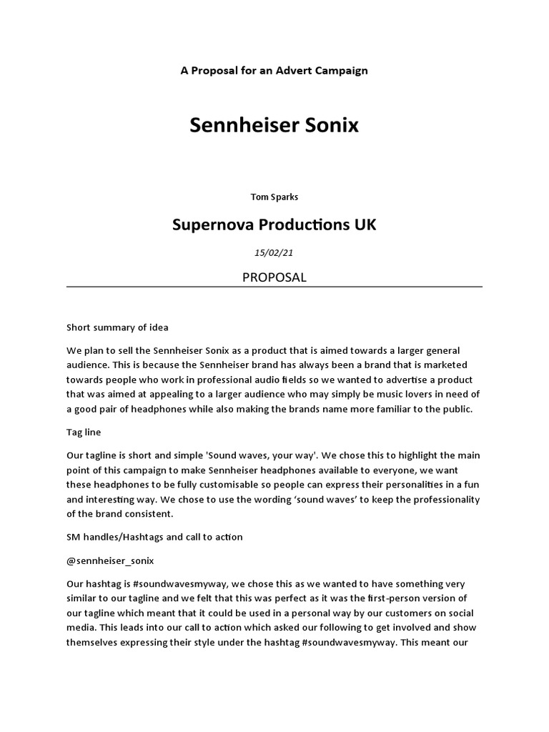 Proposal Template - Advert 1 | PDF | Television Advertisement | Advertising