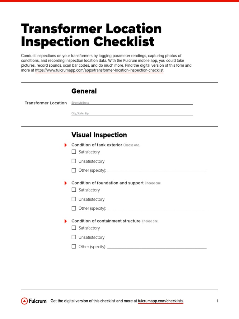 Checklist - Transformer Location Inspection Checklist | PDF