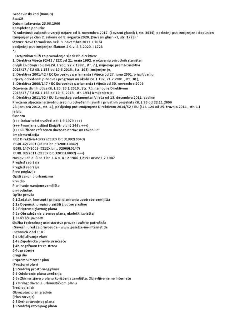 Baugesetz 1960 Zakon o Gradjenju | PDF