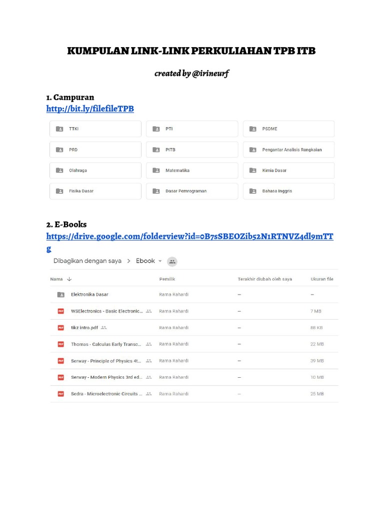 Kumpulan Link-Link Perkuliahan TPB Itb | PDF