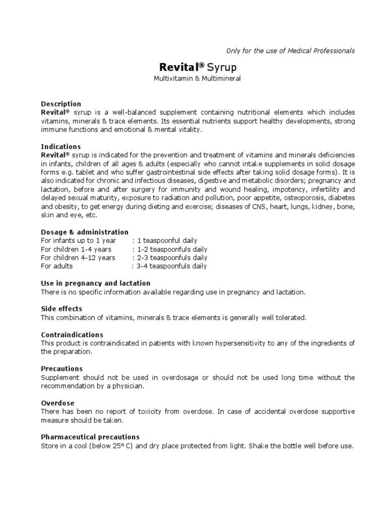 Revital Syrup | PDF | Dose (Biochemistry) | Chemistry