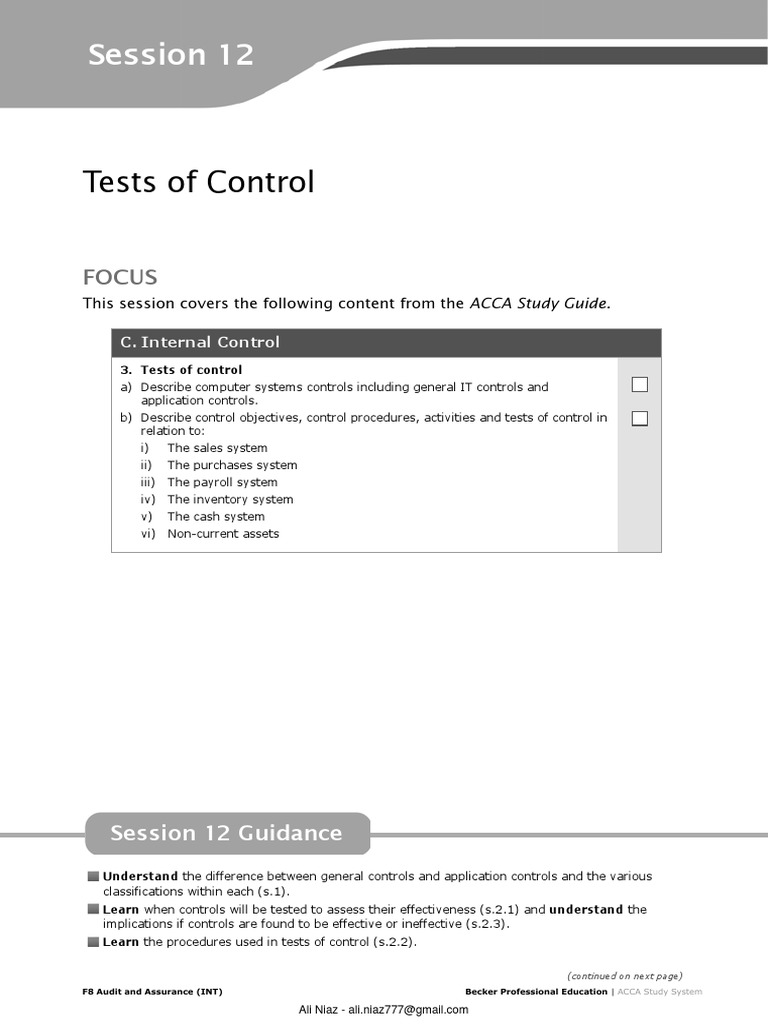 Tests of Control: Session 12 | PDF | Internal Control | Accounts Payable
