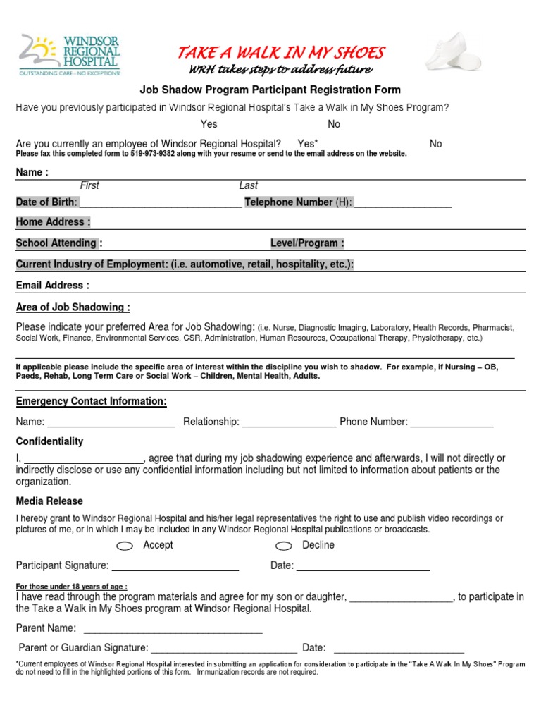 Job Shadowing Registration at WRH | PDF | Hospital | Physical Therapy