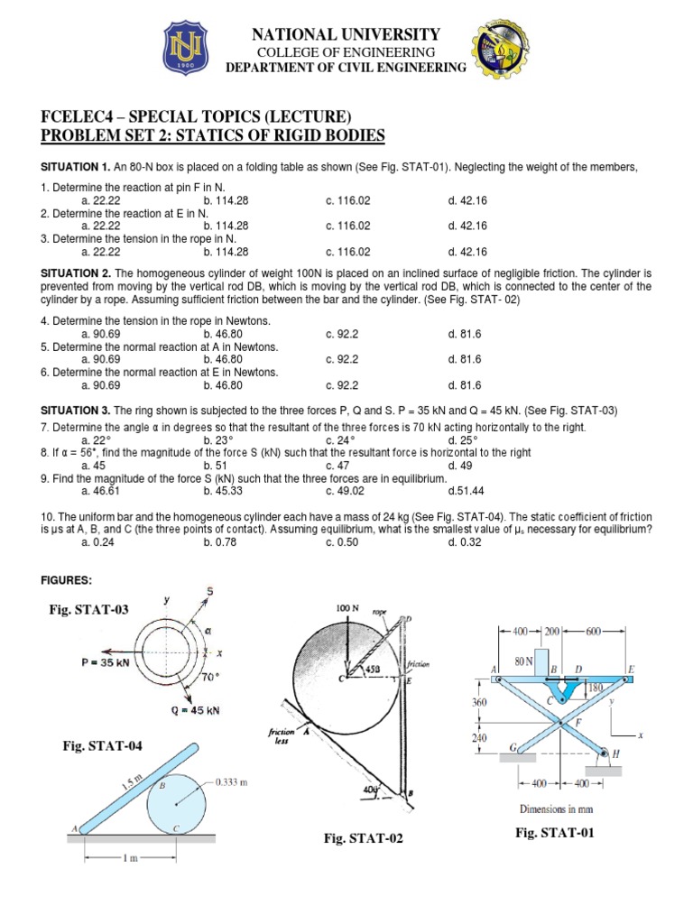 Topics Problem Set 3 - Statics of Rigid Bodies (Final) 1ST Term 2020-2021 | PDF | Force | Friction