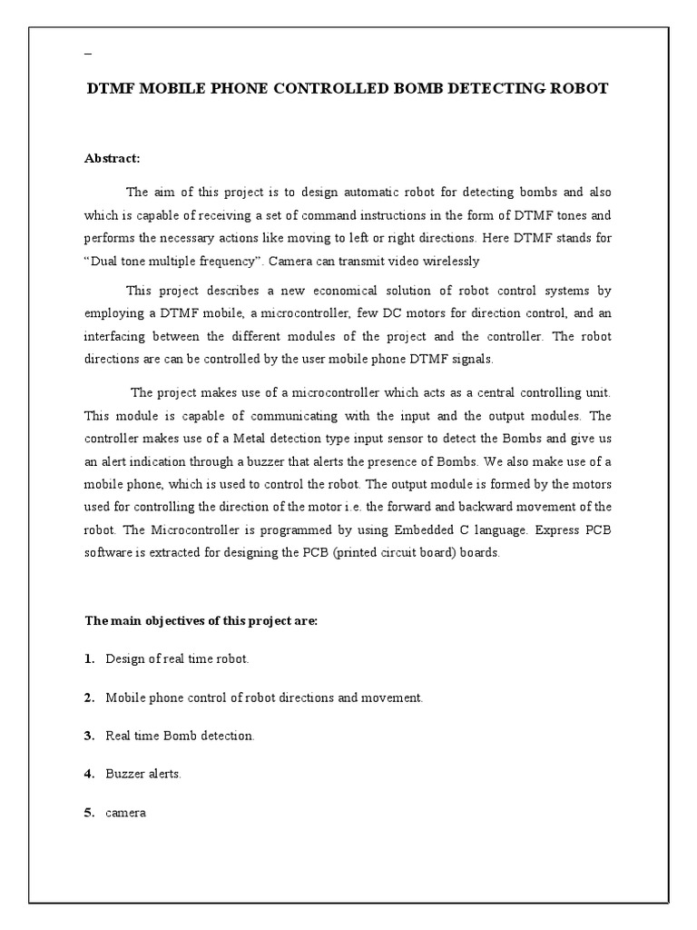 DTMF Mobile Phone Control Bomb Detection Robot. | PDF | Business ...