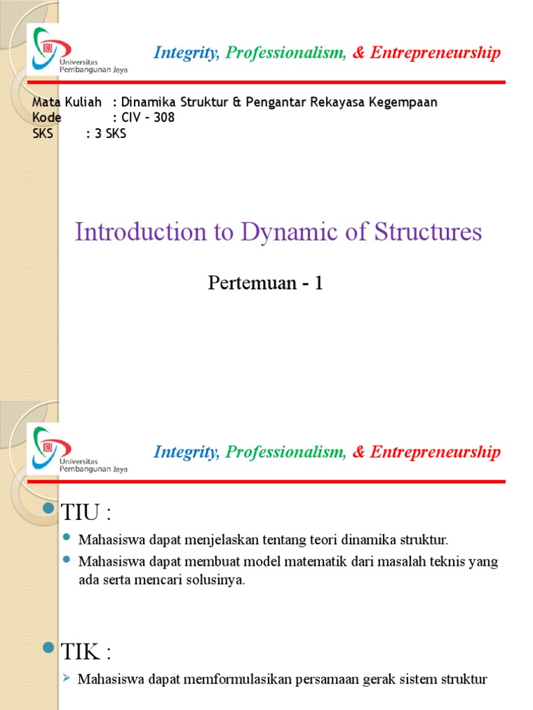 CIV308 - Introduction of Dynamic Structure | PDF | Force | Equations Of ...