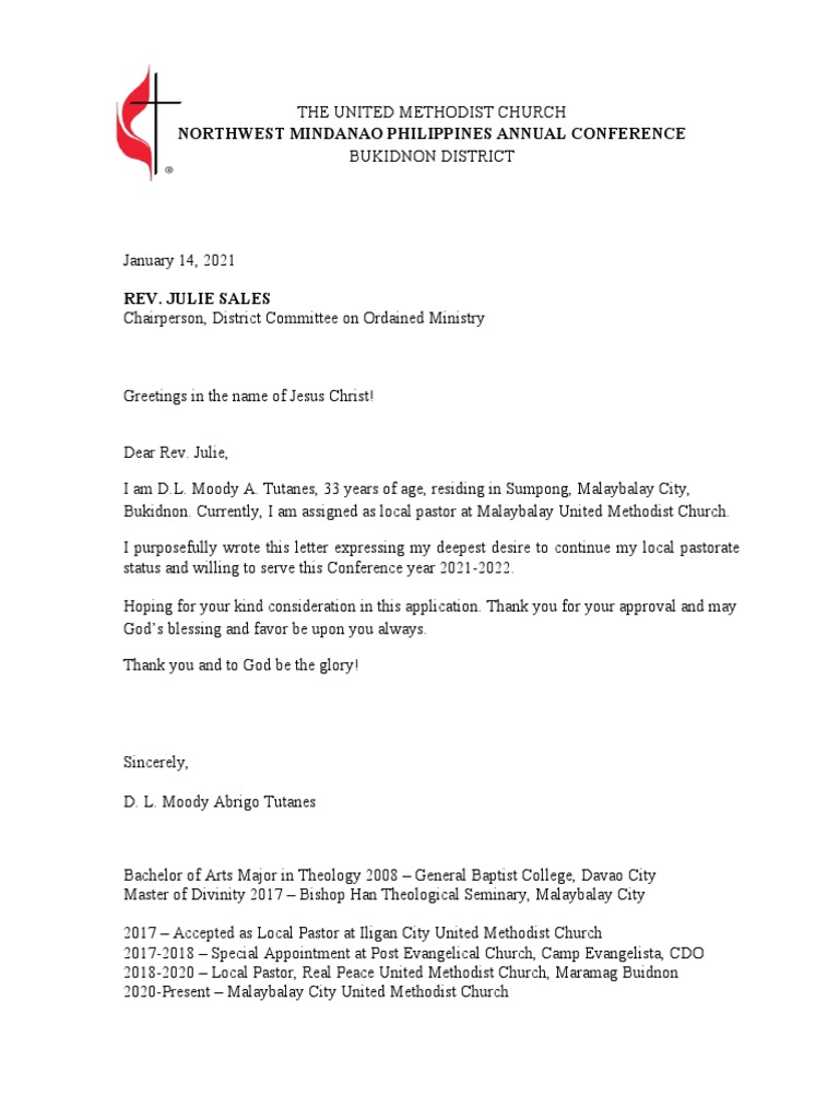 Application Letter Local Pastor | PDF