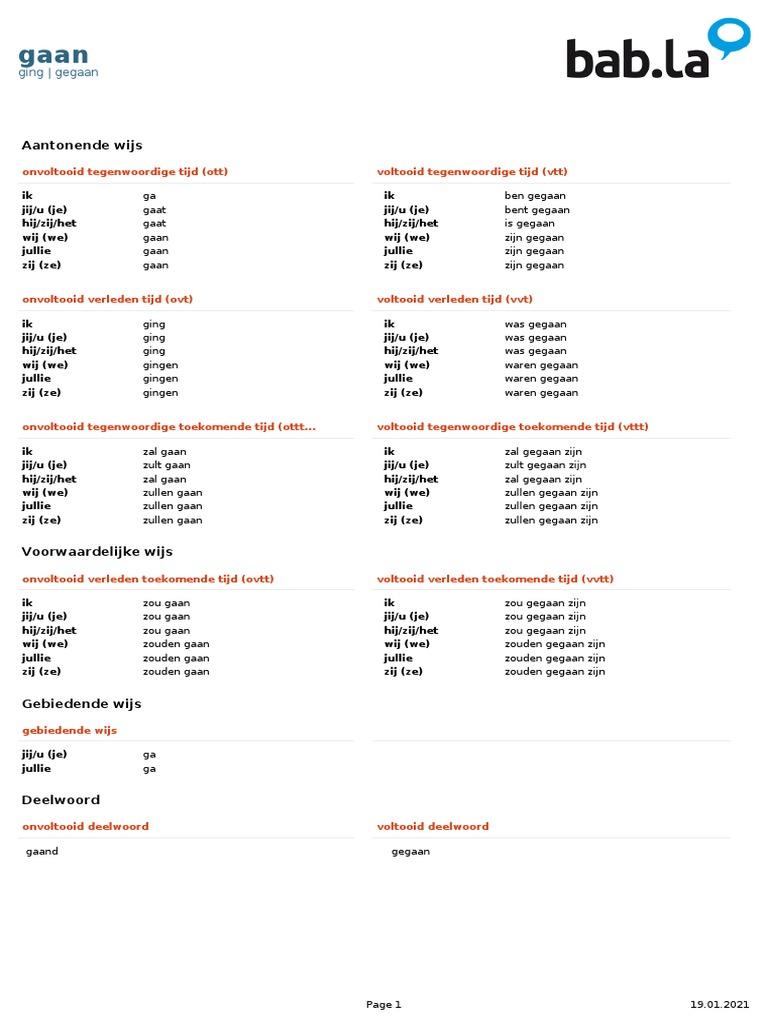 Bab - La Conjugation Dutch Gaan | PDF