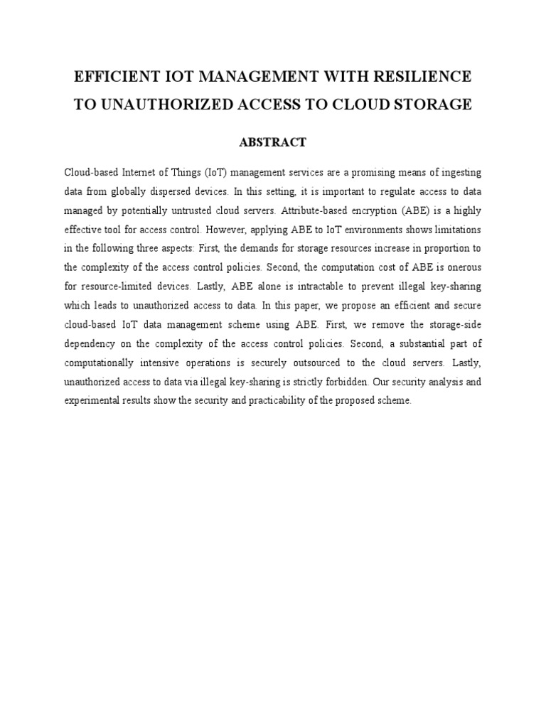 Efficient IoT Management With Resilience To | PDF | Encryption | Cloud ...