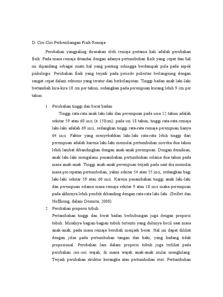 Ciri-Ciri Fisik Remaja | PDF