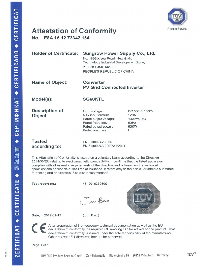 EMC Attestation of Conformity SG60KTL | PDF