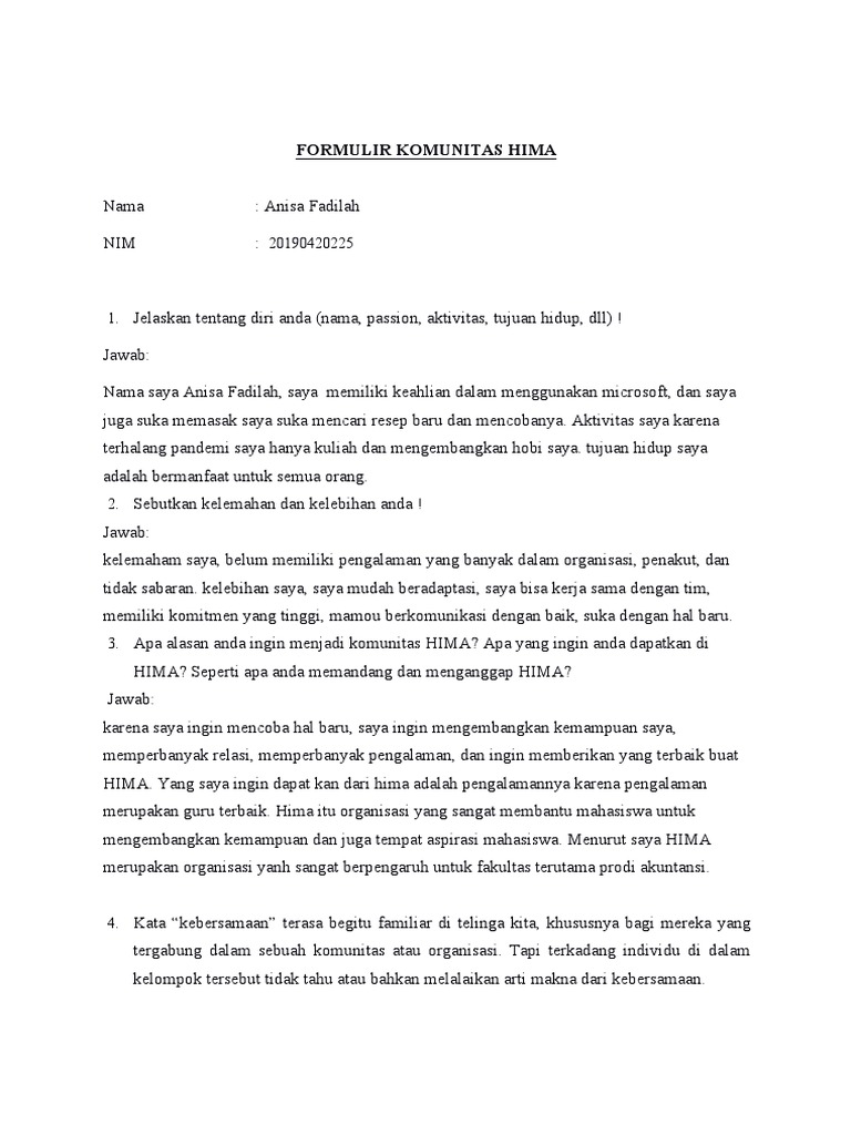 Formulir Komunitas Hima | PDF