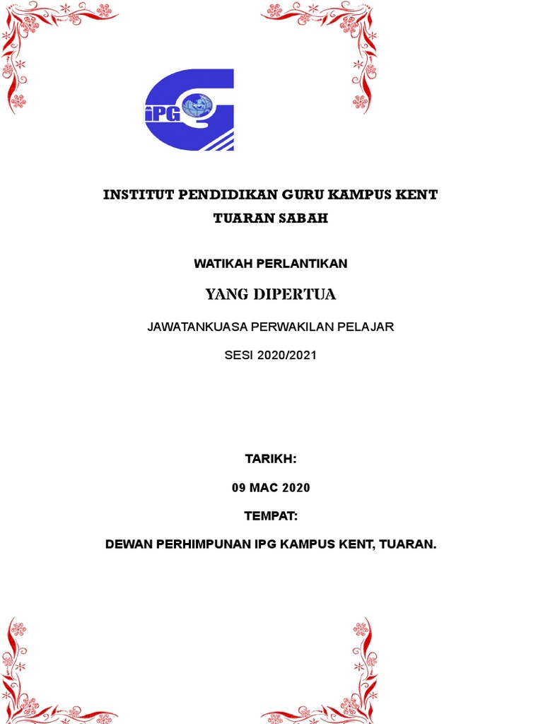 Pengangkatan Pengurus Pelajar IPG 2020/2021 | PDF