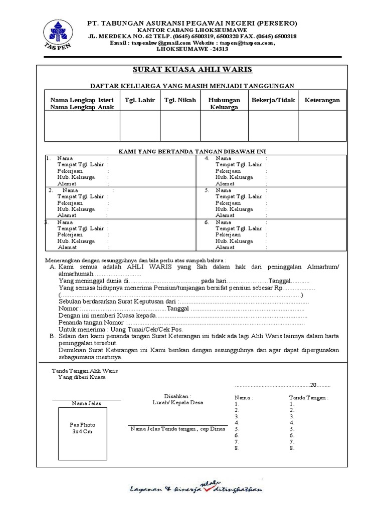 Kuasa Ahli Waris Taspen Baru | PDF