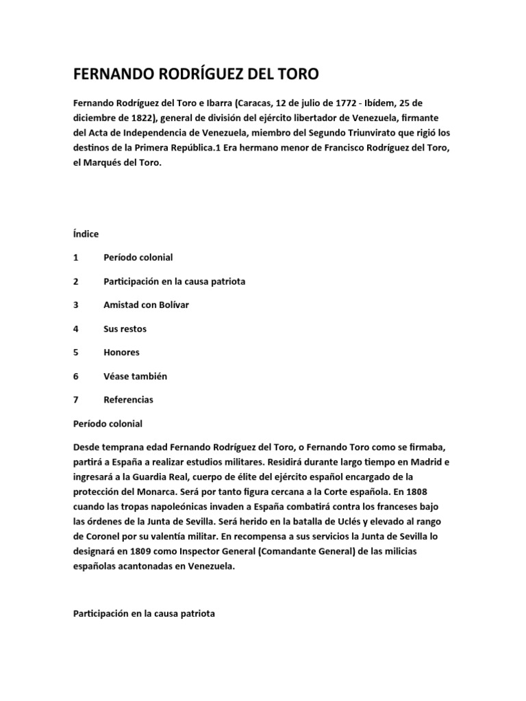 Fernando Rodríguez Del Toro | PDF | Venezuela | España