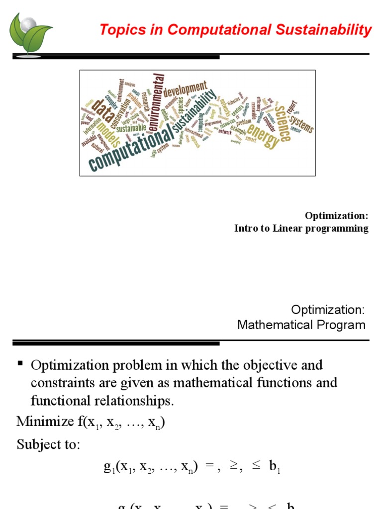 Topics in Computational Sustainability: Optimization: Intro To Linear ...