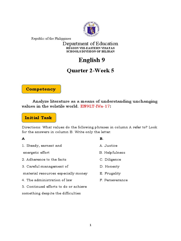 English 9: Quarter 2-Week 5 | PDF | Dream