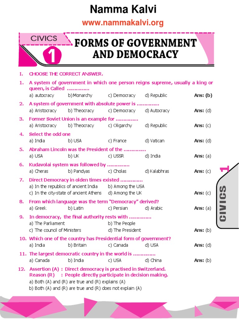 Namma Kalvi 9th Social Science Ganga Guide em Civics Full | PDF ...