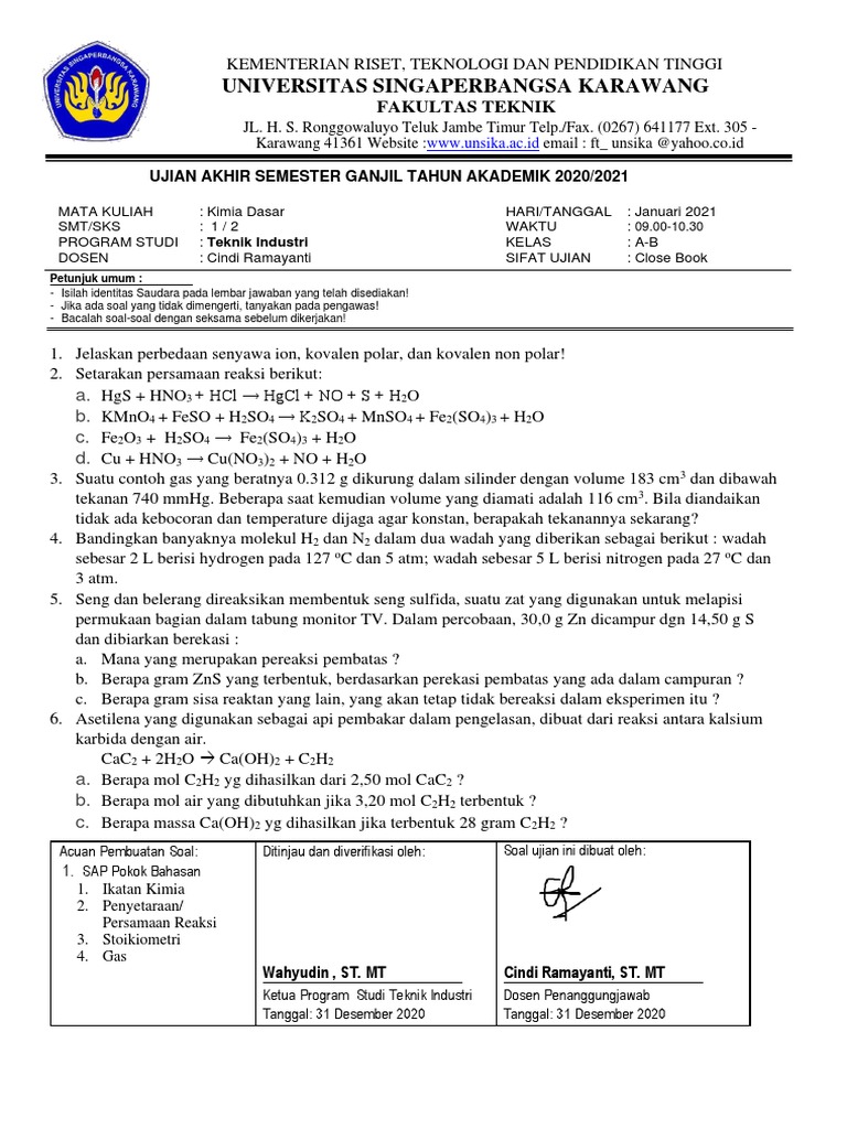 (Template) Uas Kimdas Ti Ganjil Tahun Akademik 2020-2021 | PDF | Teknologi & Rekayasa