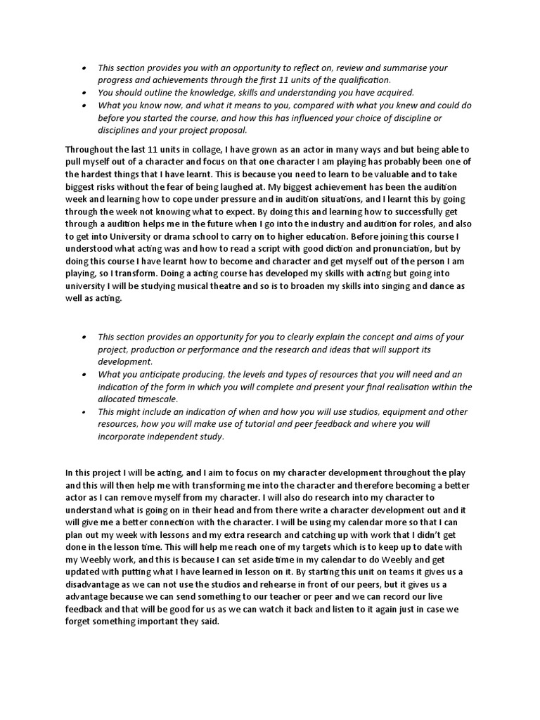 Acting Course Progress Reflection | PDF | Audition | Human Nature