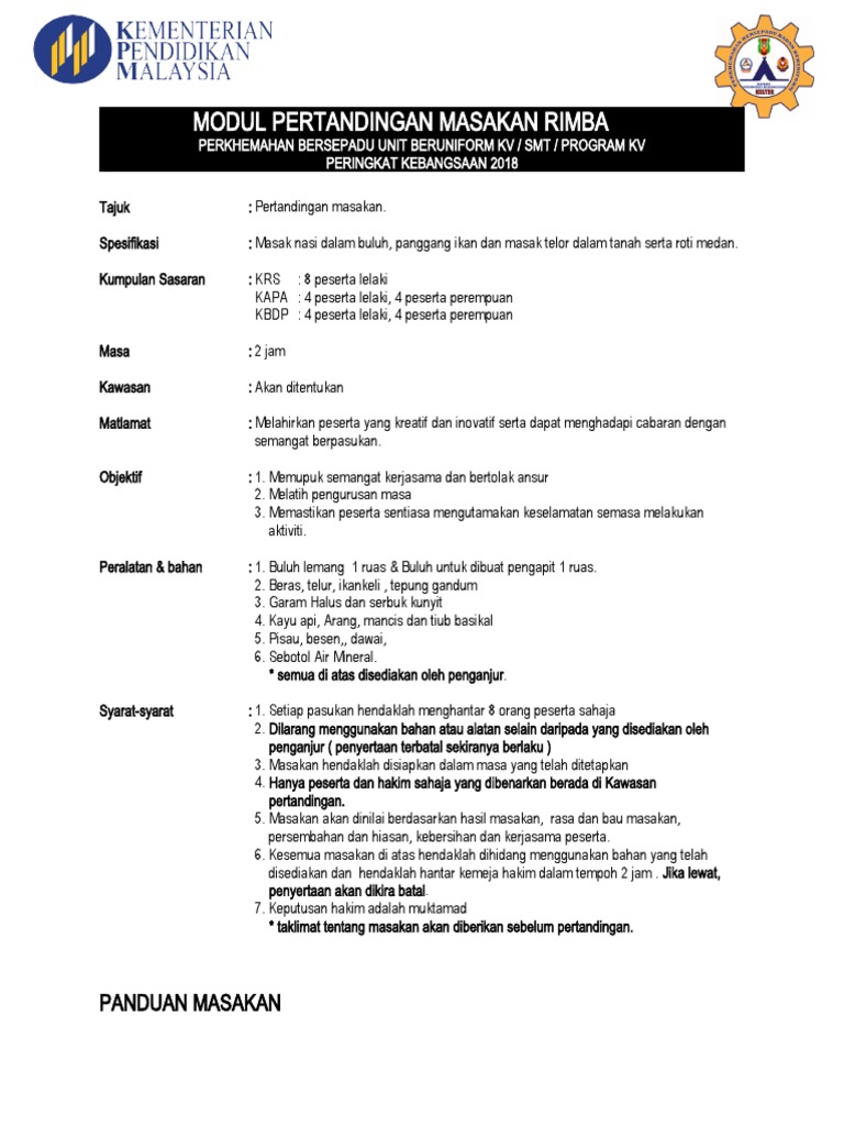 5 Modul Pertandingan Masakan Rimba.2018 | PDF