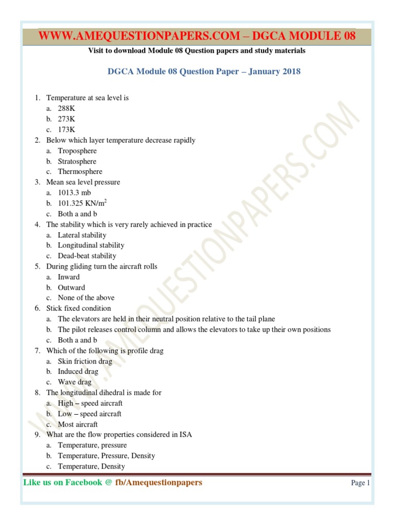 DGCA Module 08 Practice Test: Aviation Meteorology and Performance ...